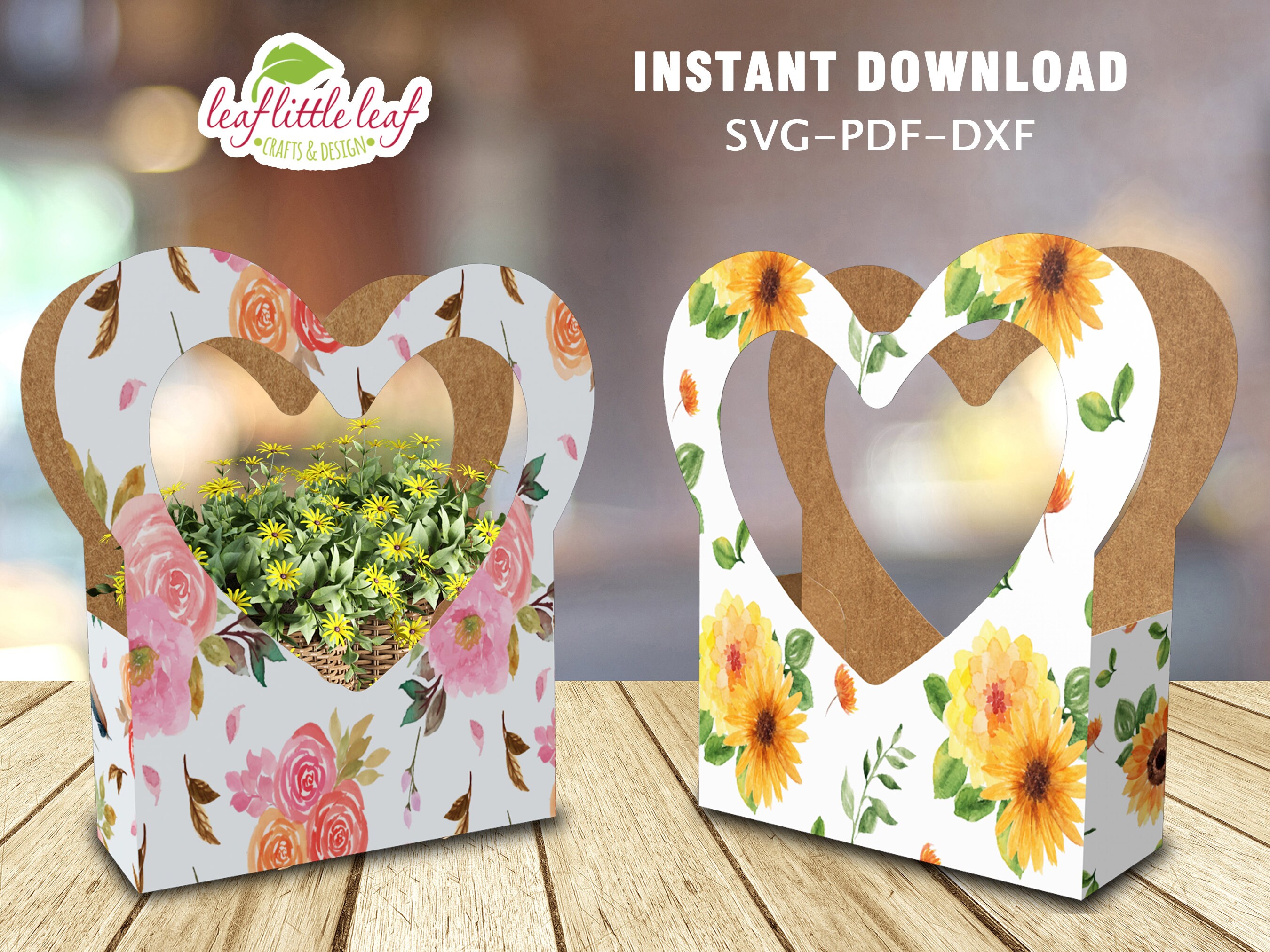 Handle Package Heart Bag Vol2 Template Flower Package Bag - Etsy Canada