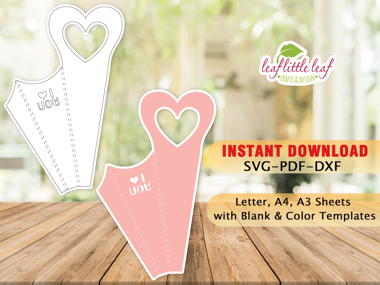 Flower Package Heart I Love You Template Flower Package Gift - Etsy