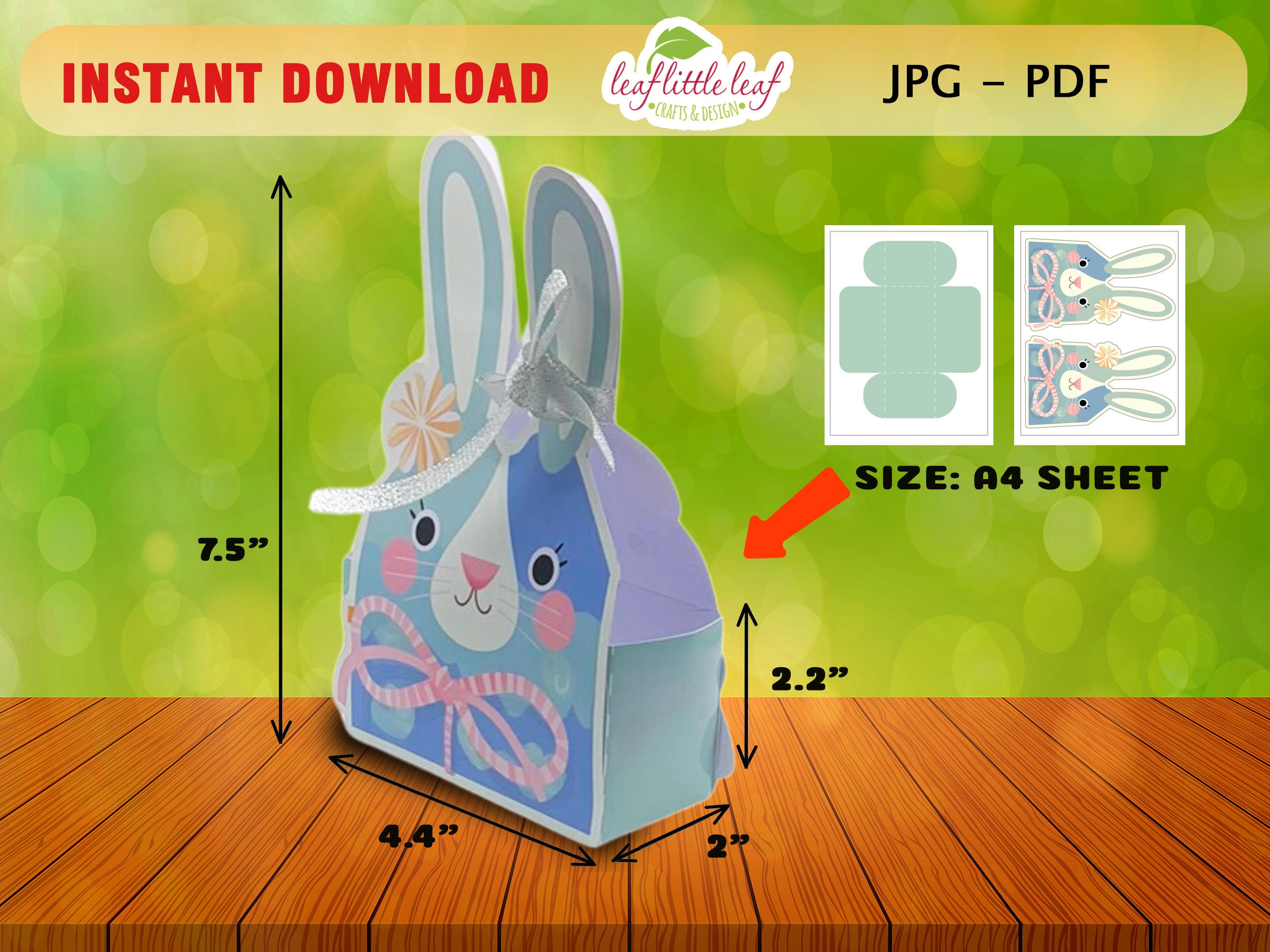 Easter Bunny Treat Box Printable, Easter Favor Box, Bunny Box Template ...
