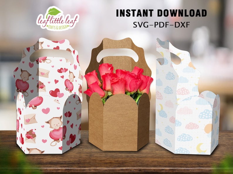 Flower Box With Handle Template, Flower Box Package, Box With Handle ...