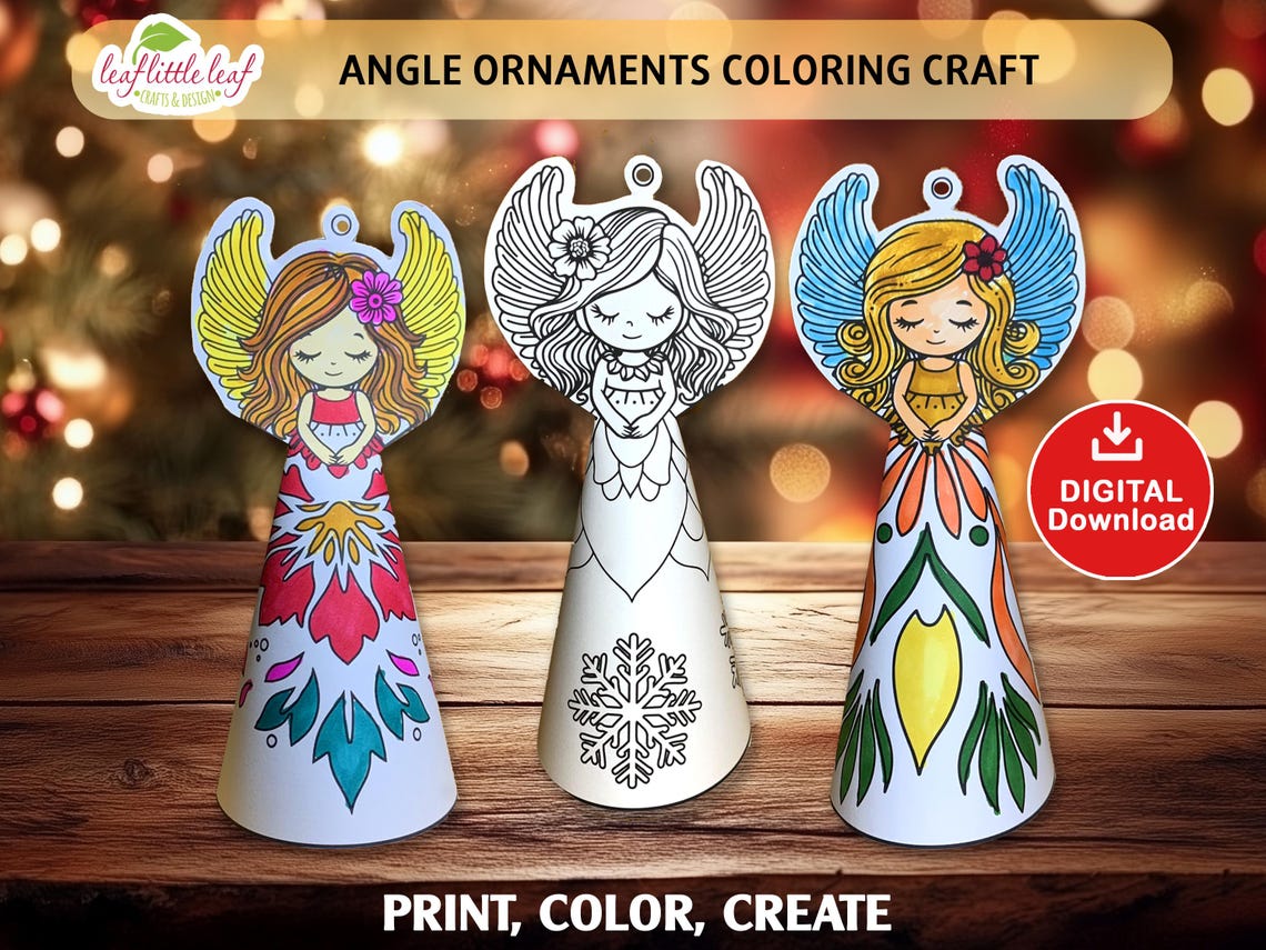Paper Christmas Angle Ornaments Coloring Craft for Children, Paper ...