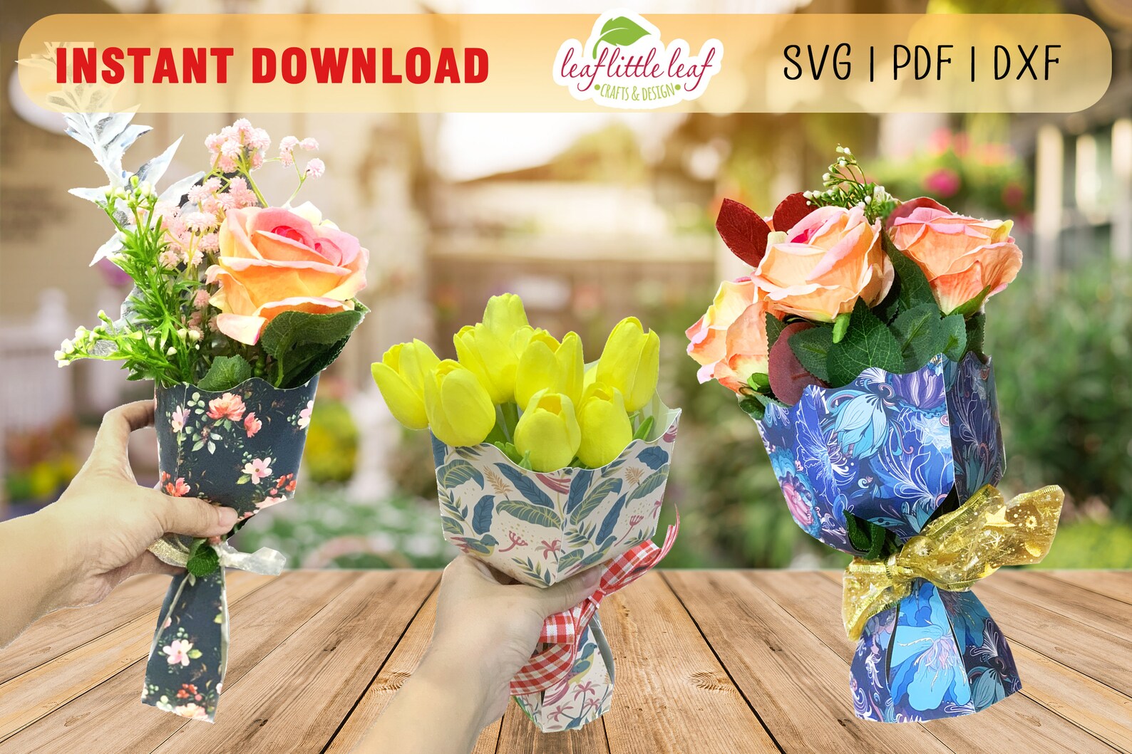 Flower Bouquet Packaging Template, Flower Bouquet Package With 3 Size ...