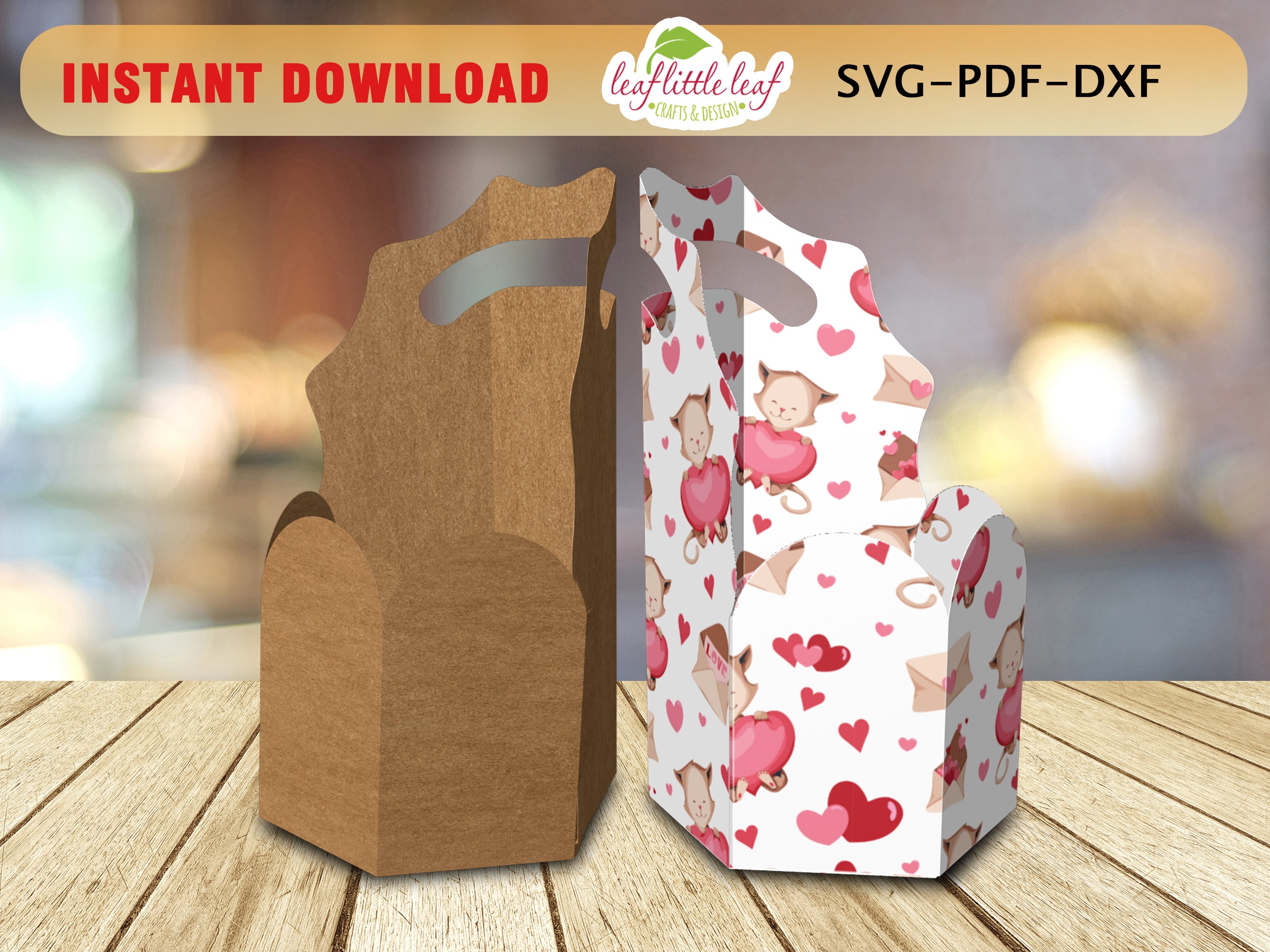 Flower Box With Handle Template, Flower Box Package, Box With Handle ...