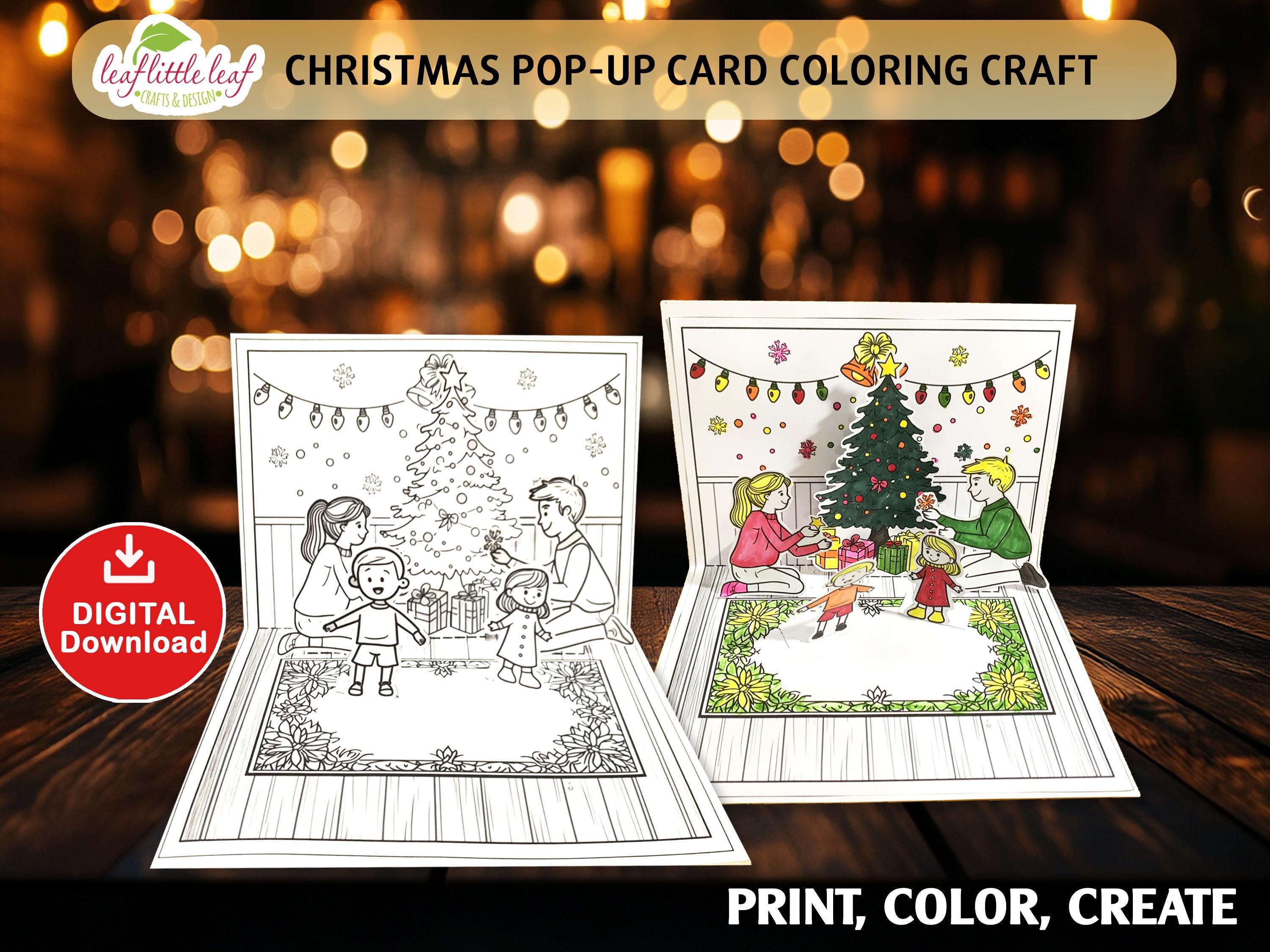 Paper Christmas Popup Card Coloring Craft for Children, Paper Craft ...