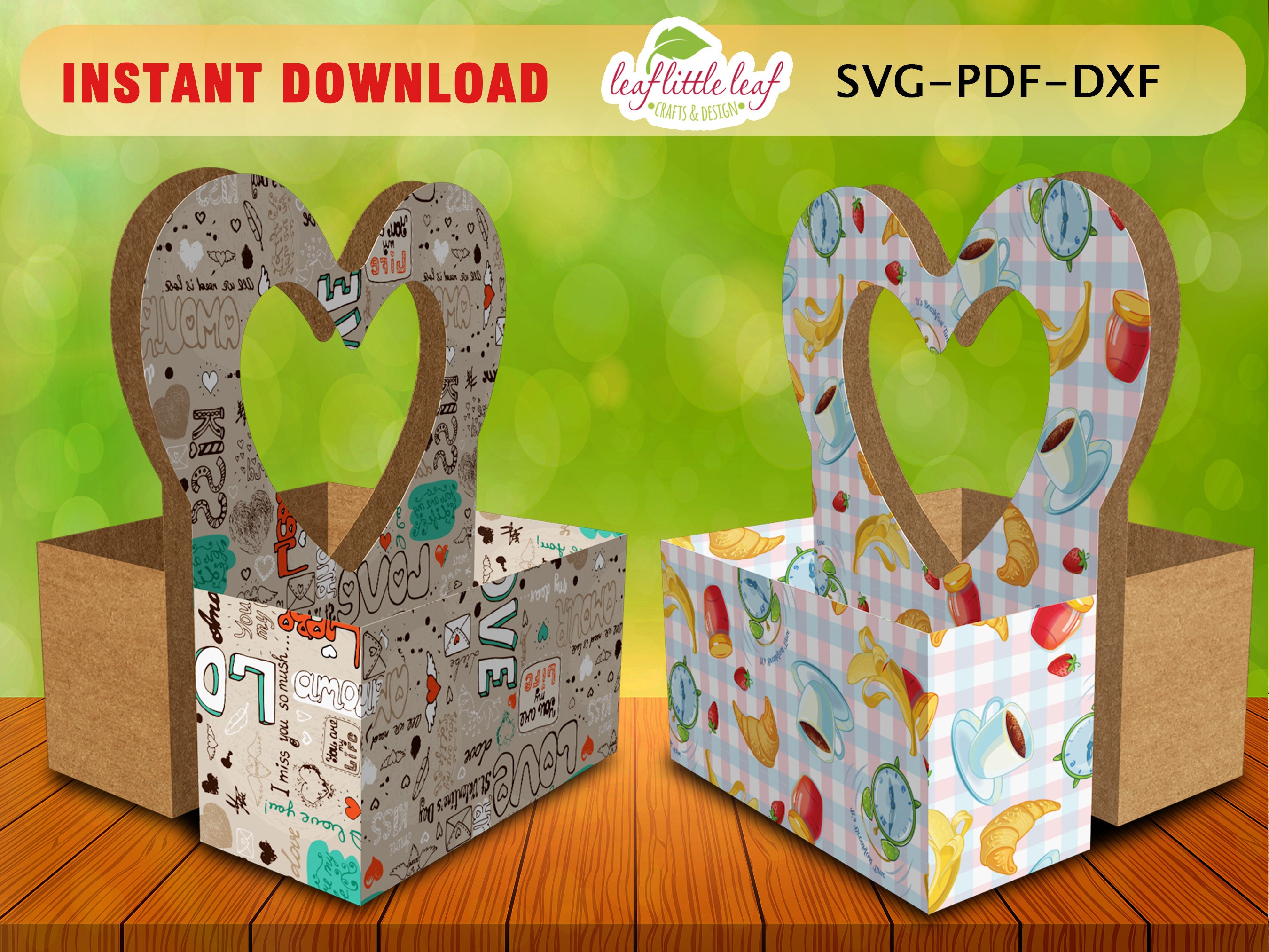 Handle Package Heart Box Template Flower Package Box - Etsy