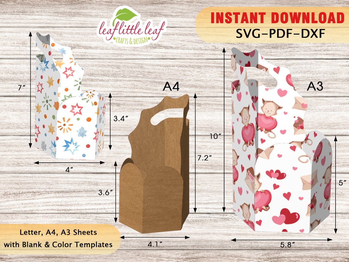 Flower Box With Handle Template, Flower Box Package, Box With Handle ...