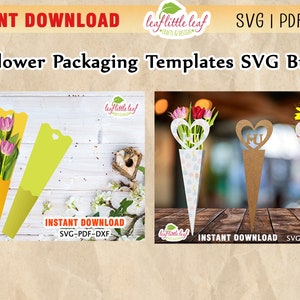 12 Flower Packaging Templates SVG Bundle, Flower Bouquet Packages Gift ...