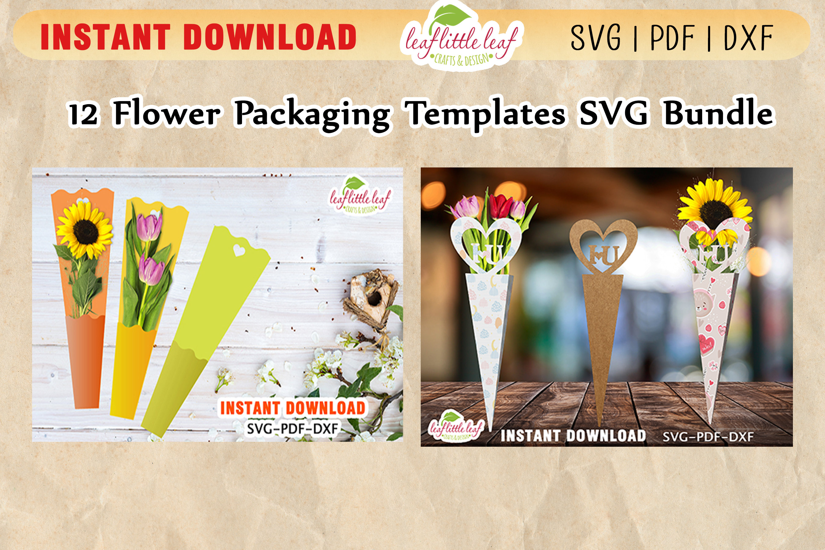 12 Flower Packaging Templates SVG Bundle Flower Bouquet - Etsy