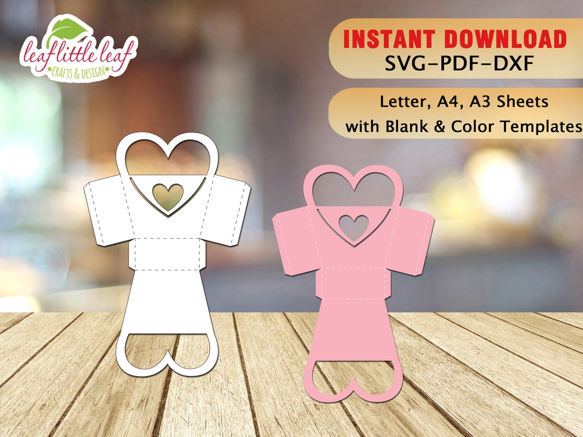 Handle Package Heart Bag Template, Flower Package Bag, Valentine ...