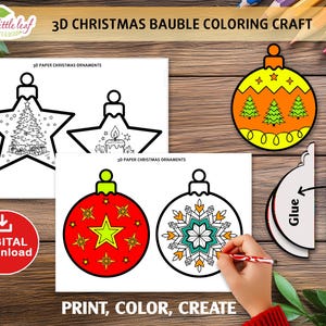 3D Paper Christmas Ornaments Coloring Craft for Children, Paper Craft ...