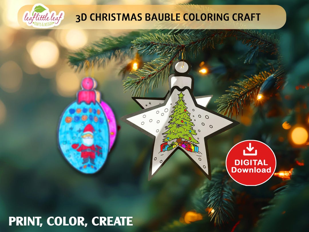 3D Paper Christmas Ornaments Coloring Craft for Children, Paper Craft ...