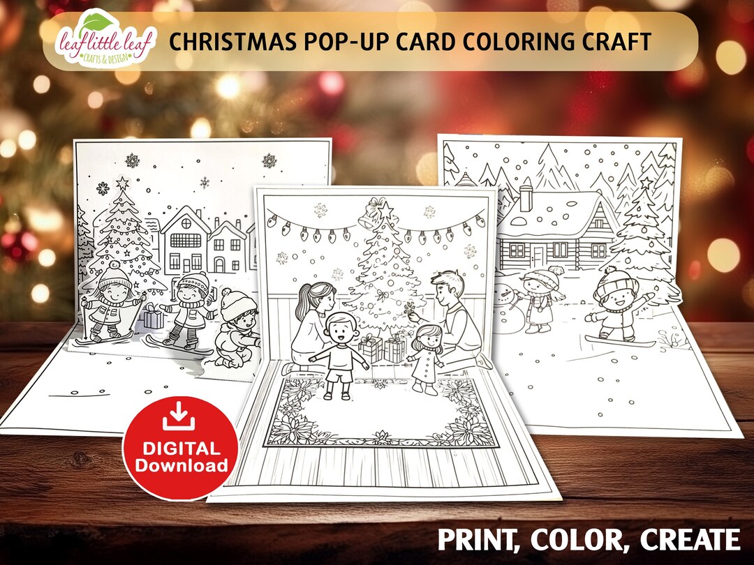 Paper Christmas Popup Card Coloring Craft for Children, Paper Craft ...