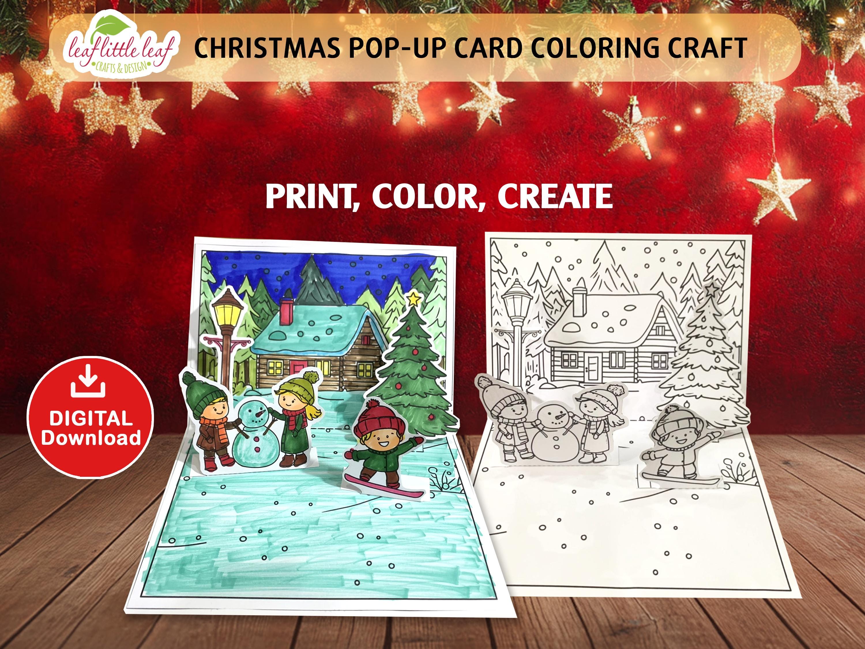 Paper Christmas Popup Card Coloring Craft for Children, Paper Craft ...