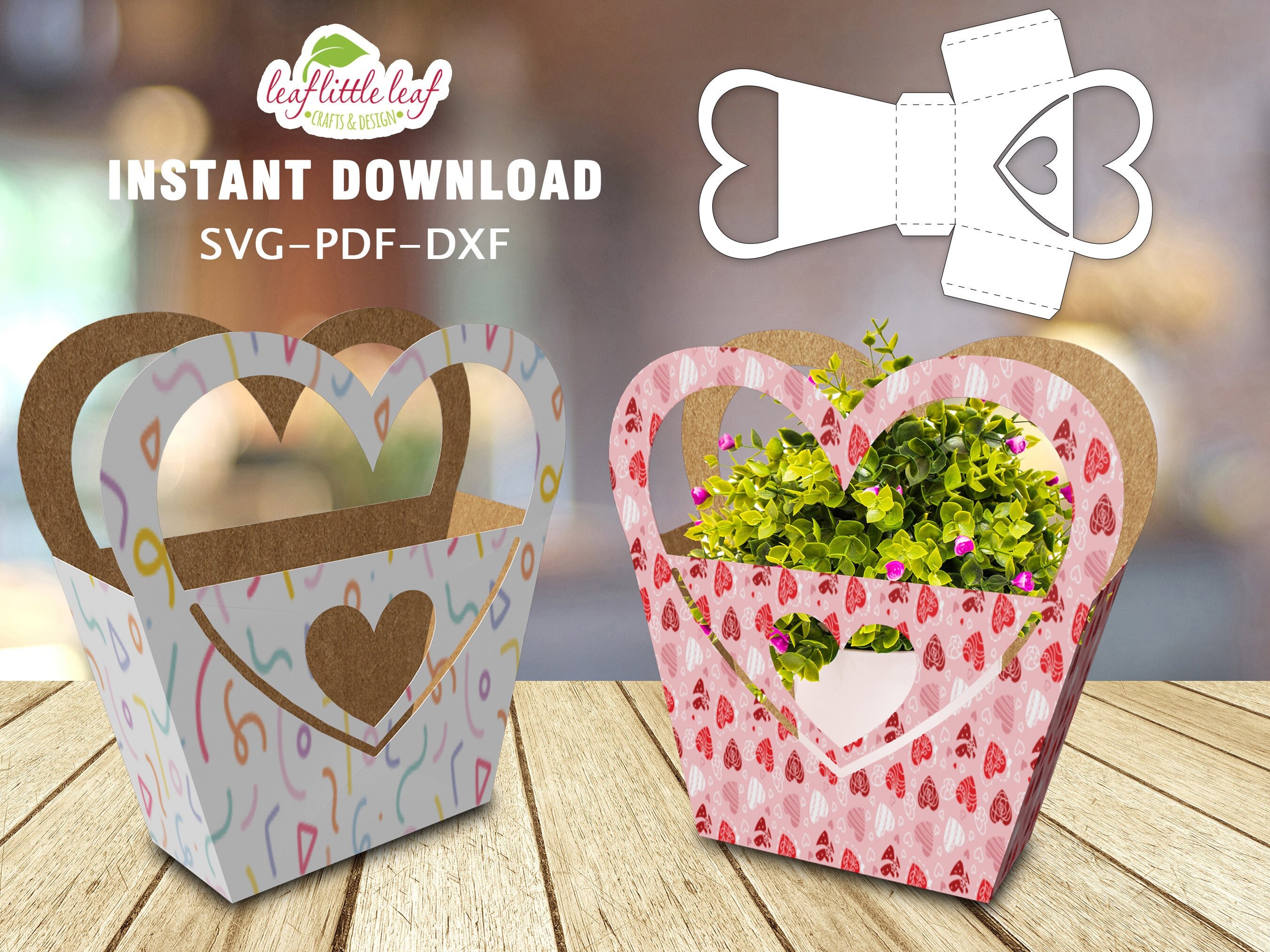 Handle Package Heart Bag Template, Flower Package Bag, Valentine ...