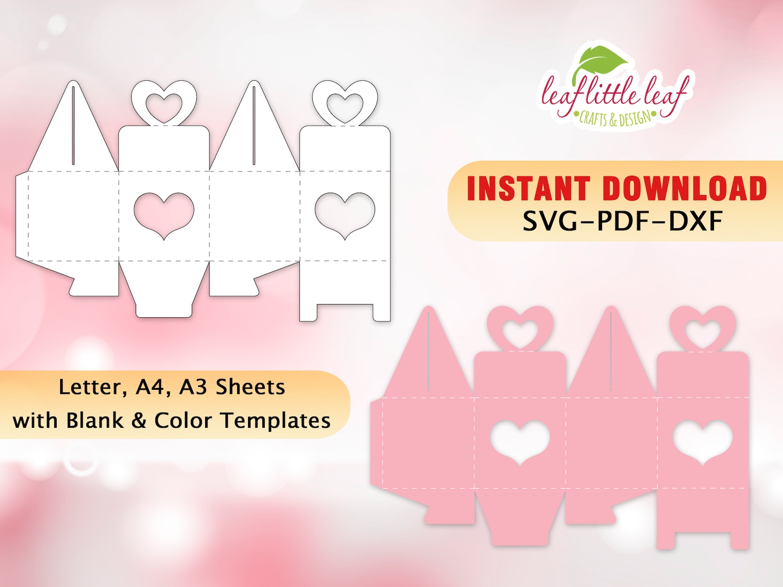 Valentine Square Heart Template Valentine Box Gift Square - Etsy