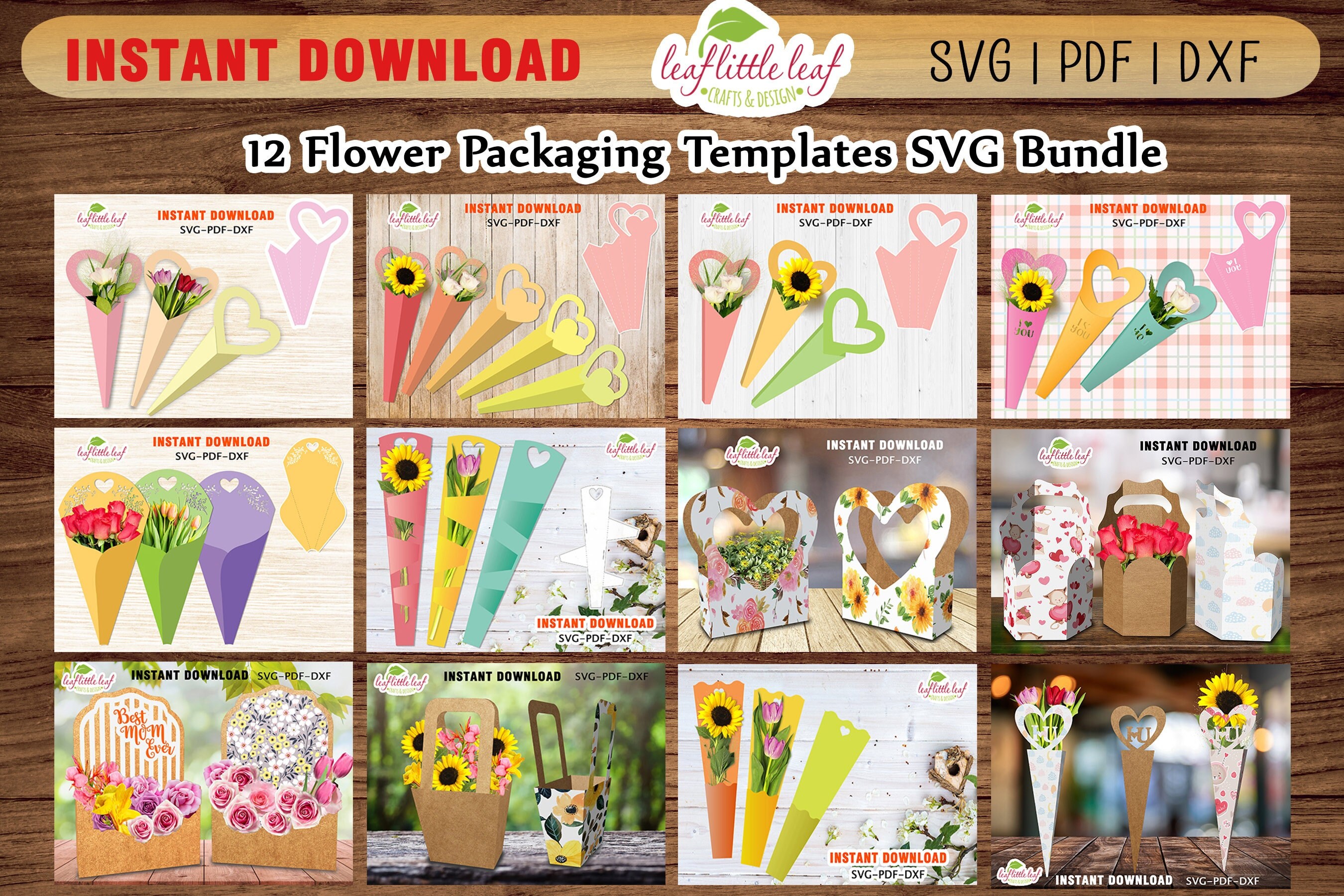 12 Flower Packaging Templates SVG Bundle Flower Bouquet - Etsy