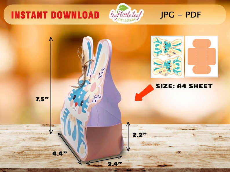 Easter Bunny Treat Box Printable, Easter Favor Box, Bunny Box Template ...