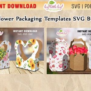 12 Flower Packaging Templates SVG Bundle, Flower Bouquet Packages Gift ...