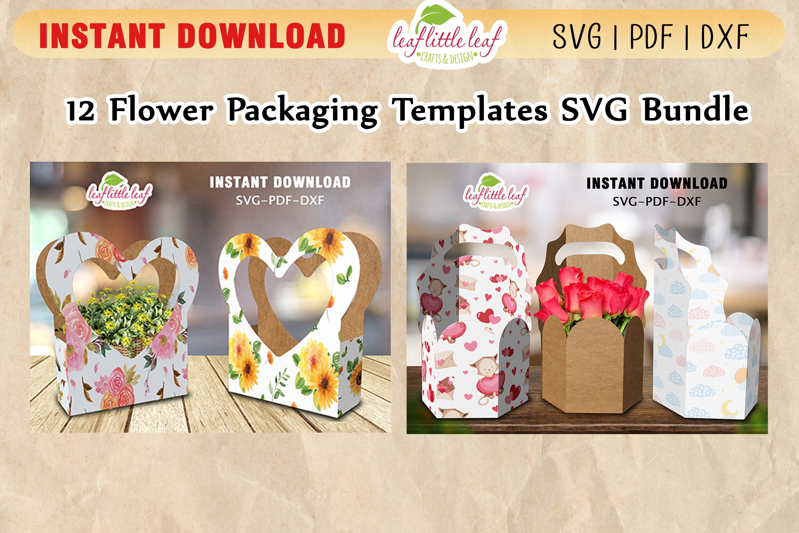 12 Flower Packaging Templates SVG Bundle Flower Bouquet - Etsy