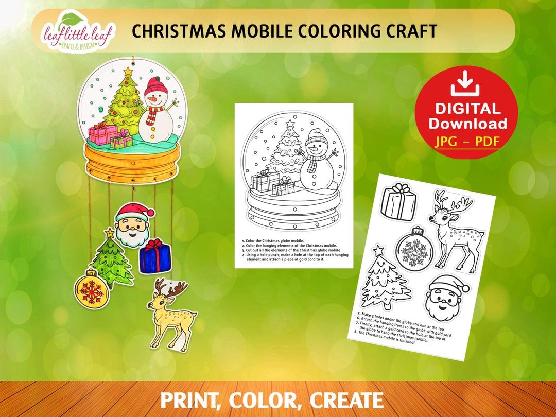 Paper Christmas Mobile Coloring Craft for Children, Paper Craft ...