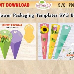 12 Flower Packaging Templates SVG Bundle, Flower Bouquet Packages Gift ...