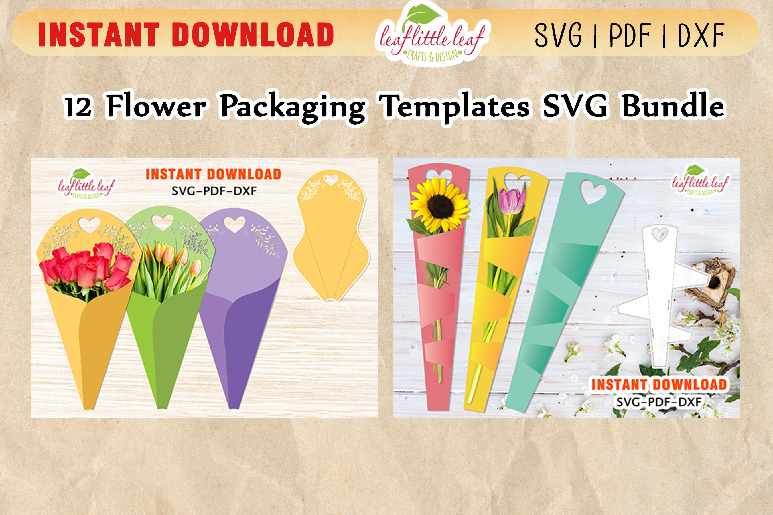 12 Flower Packaging Templates SVG Bundle Flower Bouquet - Etsy