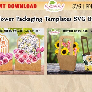 12 Flower Packaging Templates SVG Bundle, Flower Bouquet Packages Gift ...