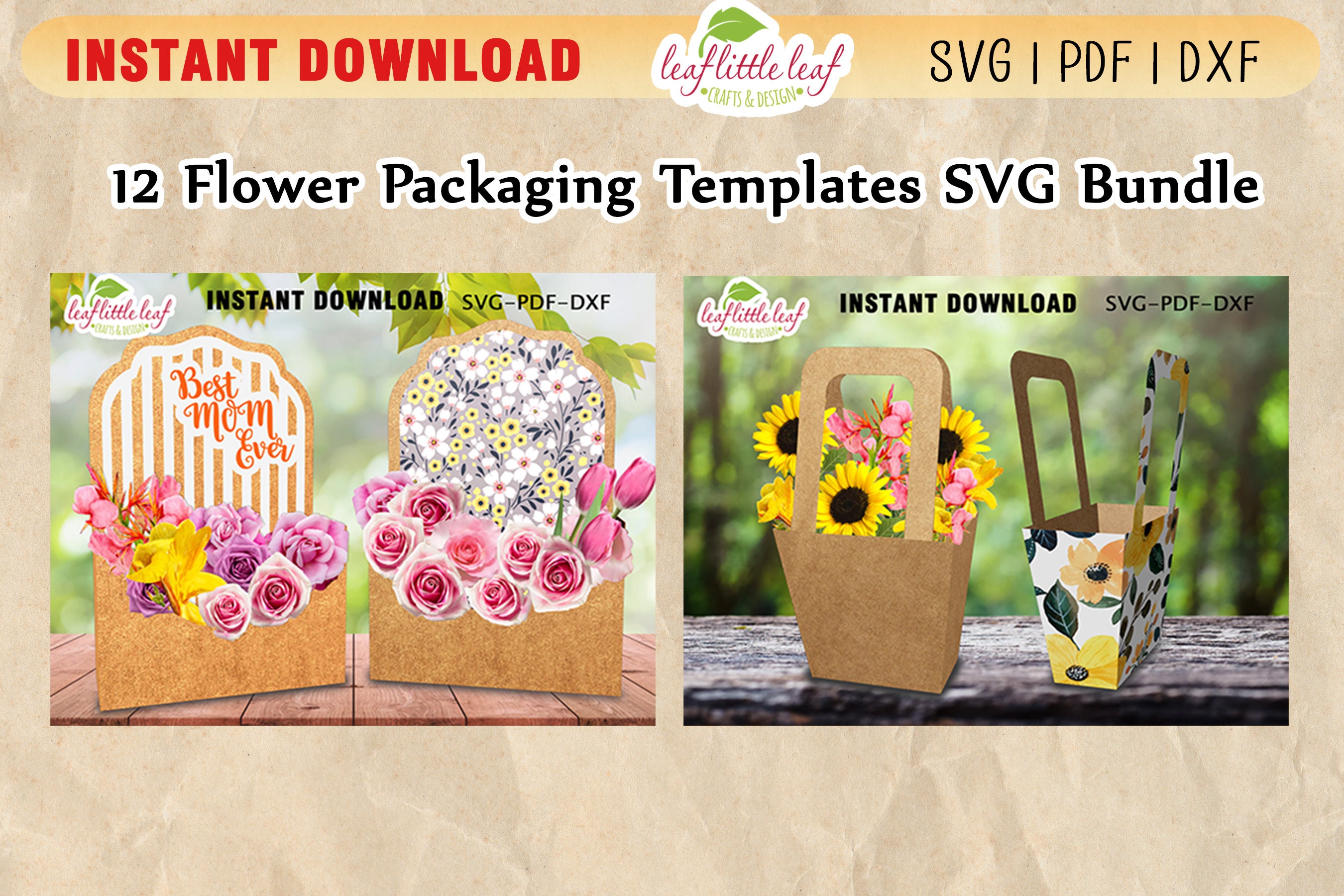 12 Flower Packaging Templates SVG Bundle Flower Bouquet - Etsy