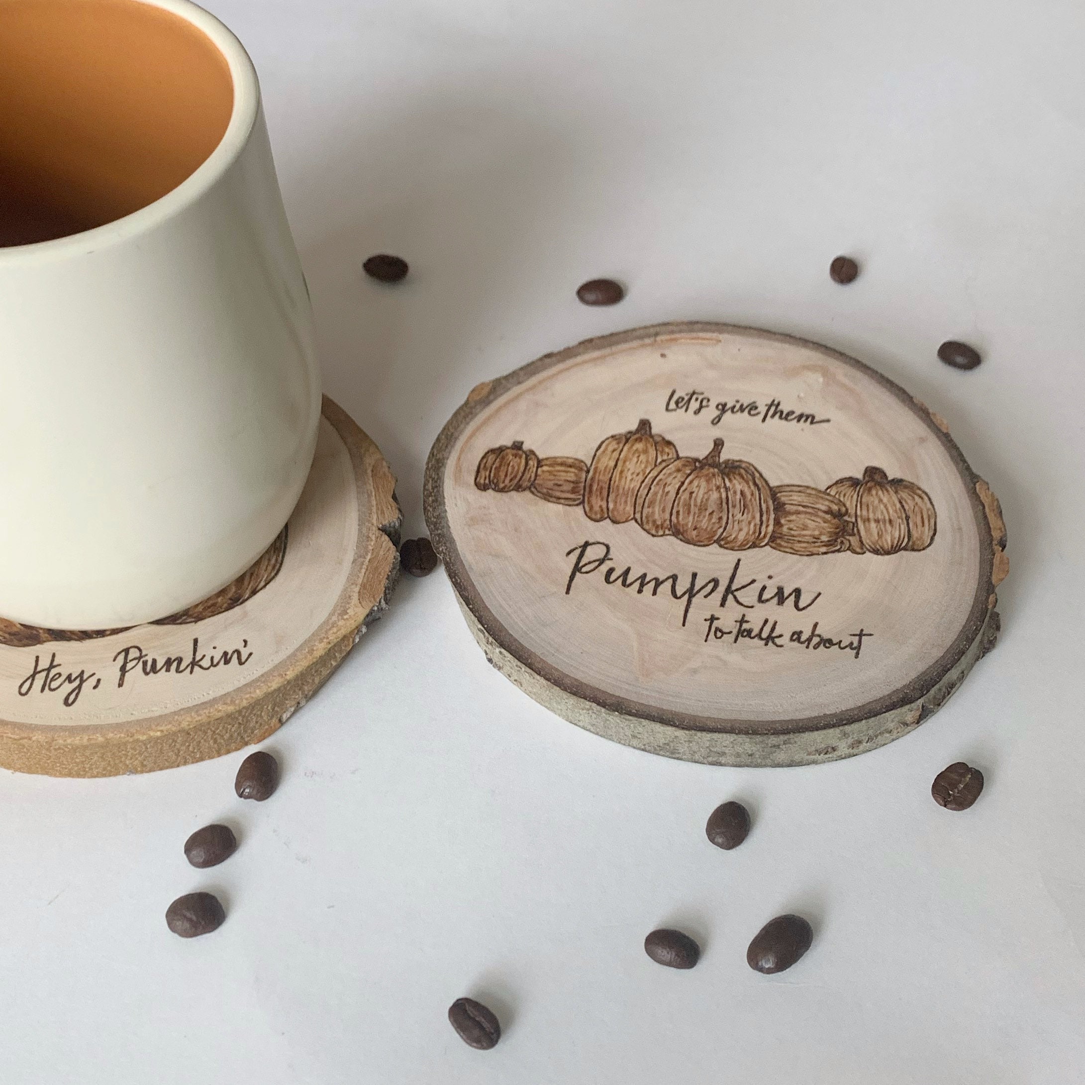 Cute Funny Fall Pumpkin Coasters. Set of 2 Woodburned Coasters. Perfect ...