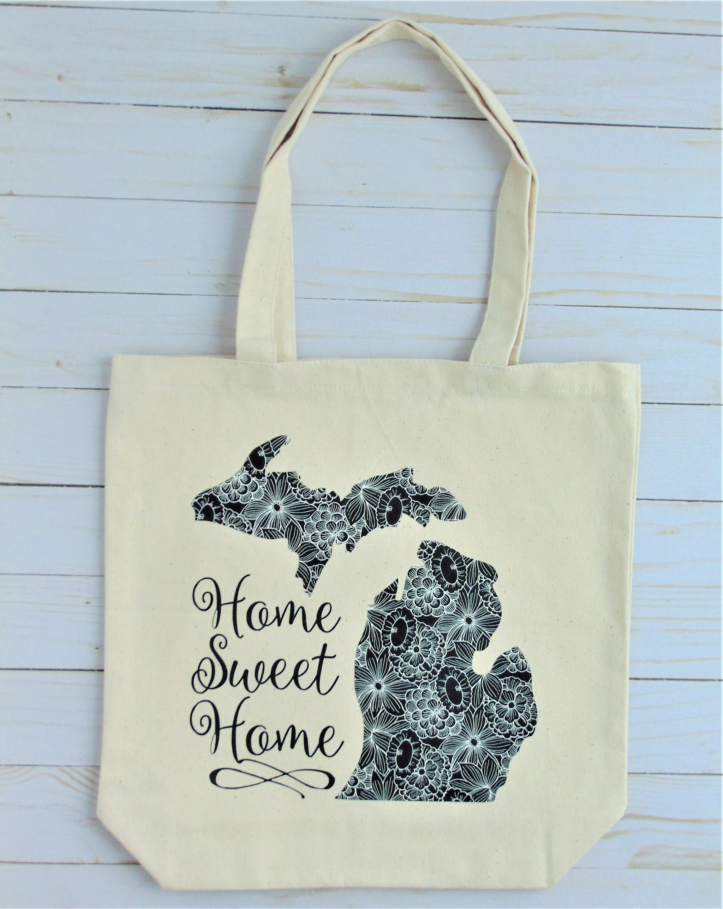 Canvas Michigan Home Sweet Home Tote Bag Michigan Lover Tote - Etsy ...