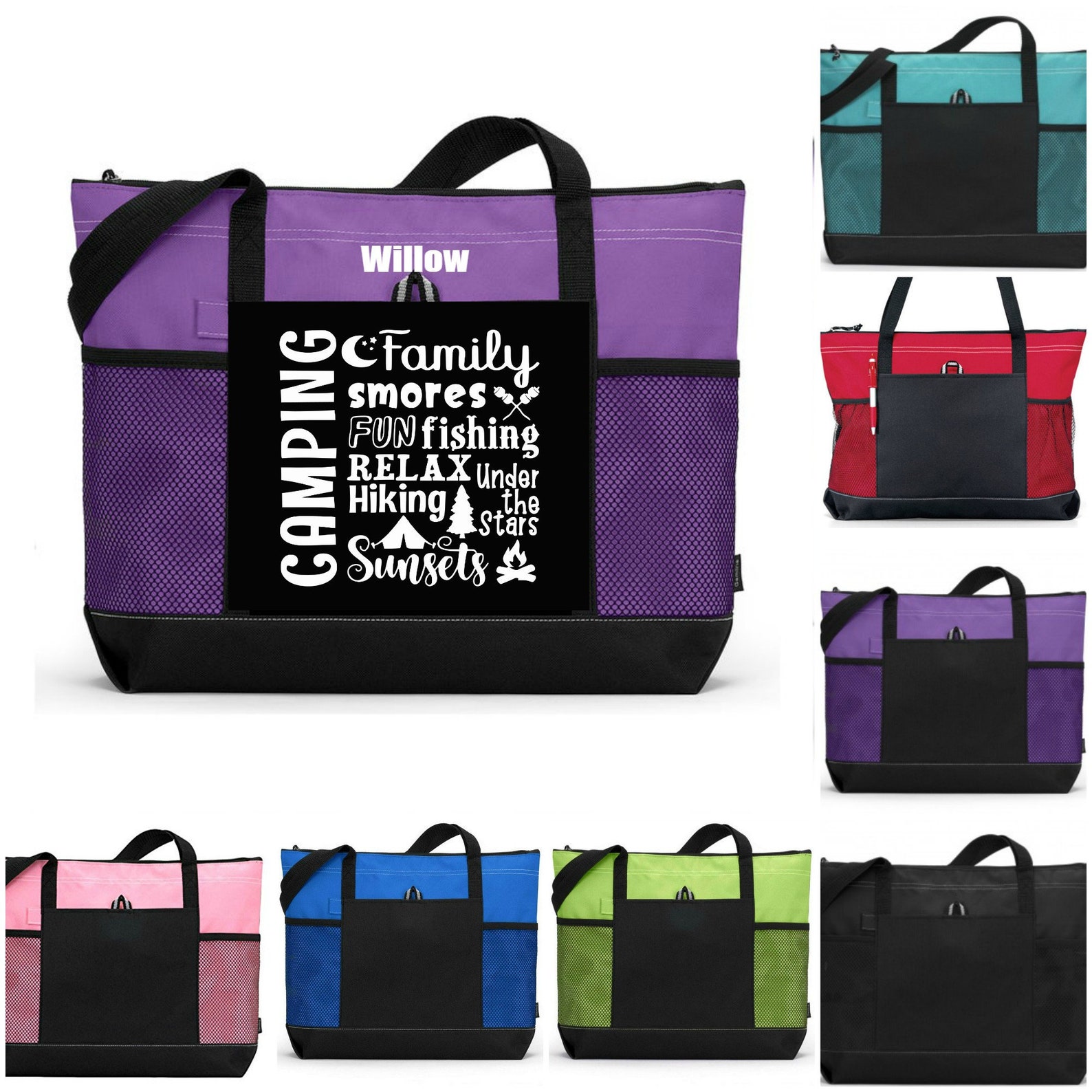 Camping Tote With Camping Words Design Camping Lover Tote | Etsy