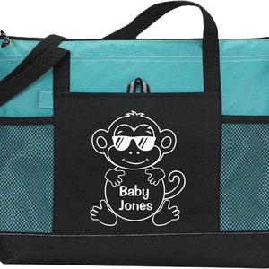 Personalized Baby Tote, Monkey Tote, Zoo Animal Diaper Bag, Travel Bag ...