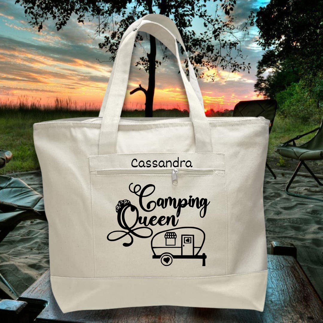 Custom Camping Tote Bag Camping Queen Canvas Camping Lover Tote ...