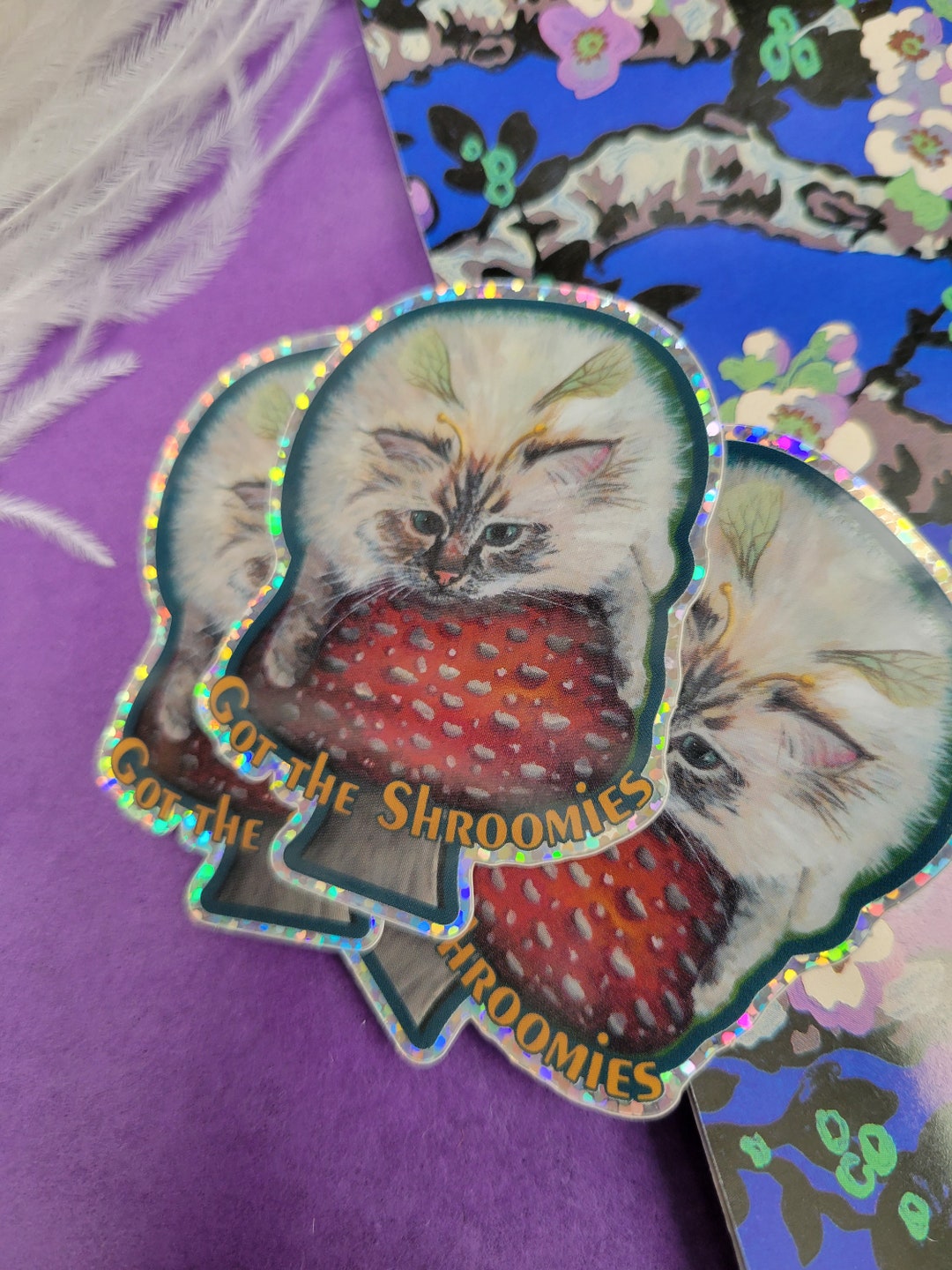 Mushroom Cat Art Sticker: Fluffy Kitty Waterproof Vinyl Decal - Etsy