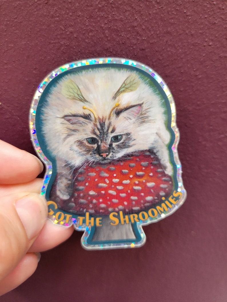 Mushroom Cat Art Sticker: Fluffy Kitty Waterproof Vinyl Decal - Etsy