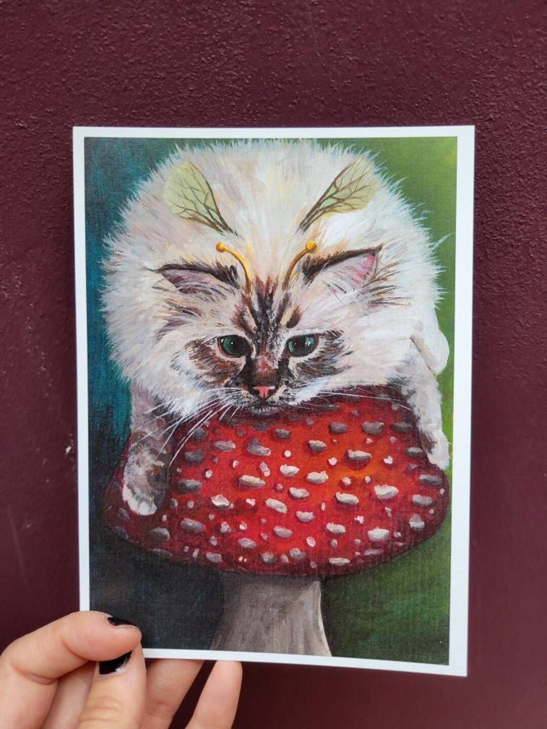 Bumblebee Cat Art Print: Silly Kitty on Mushroom (5x7 Inch) - Etsy