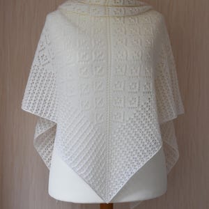 White Knitted Shawl - Lace Shawl - Alpaca Wool Shawl - Floral - Warm ...