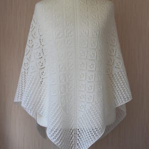 White Knitted Shawl - Lace Shawl - Alpaca Wool Shawl - Floral - Warm ...