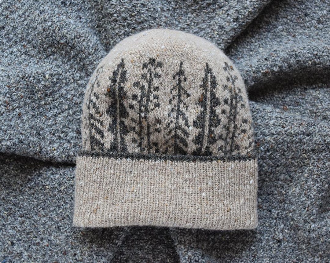 Hand Knit Donegal Merino Tweed Beanie: Fair Isle Unisex Tree Hat - Etsy
