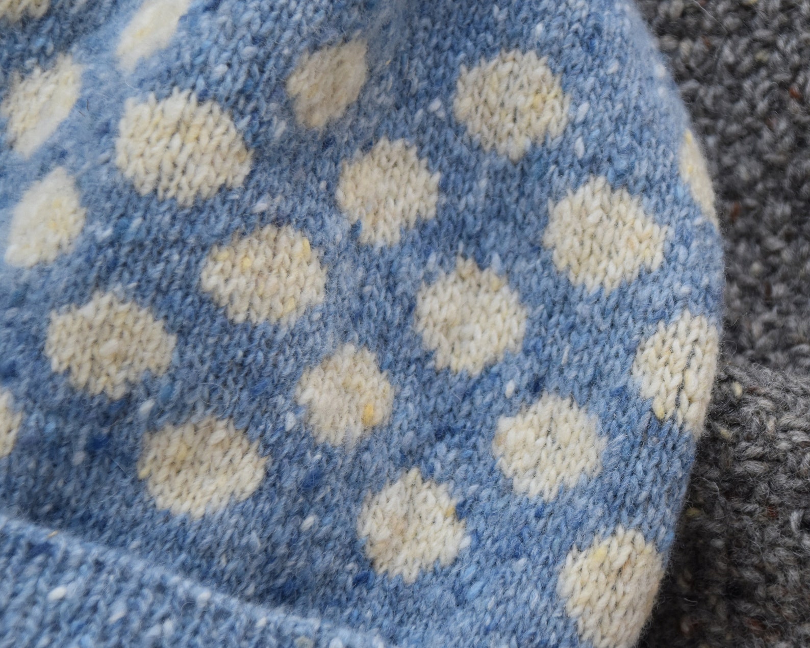 Hand Knit Donegal Merino Tweed Beanie: Blue Polka Dot Winter Hat - Etsy
