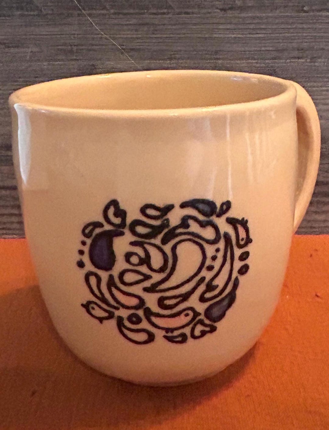 White Ceramic Swirly Bird Mug - 16oz - Blue and Peach Highlight - Etsy
