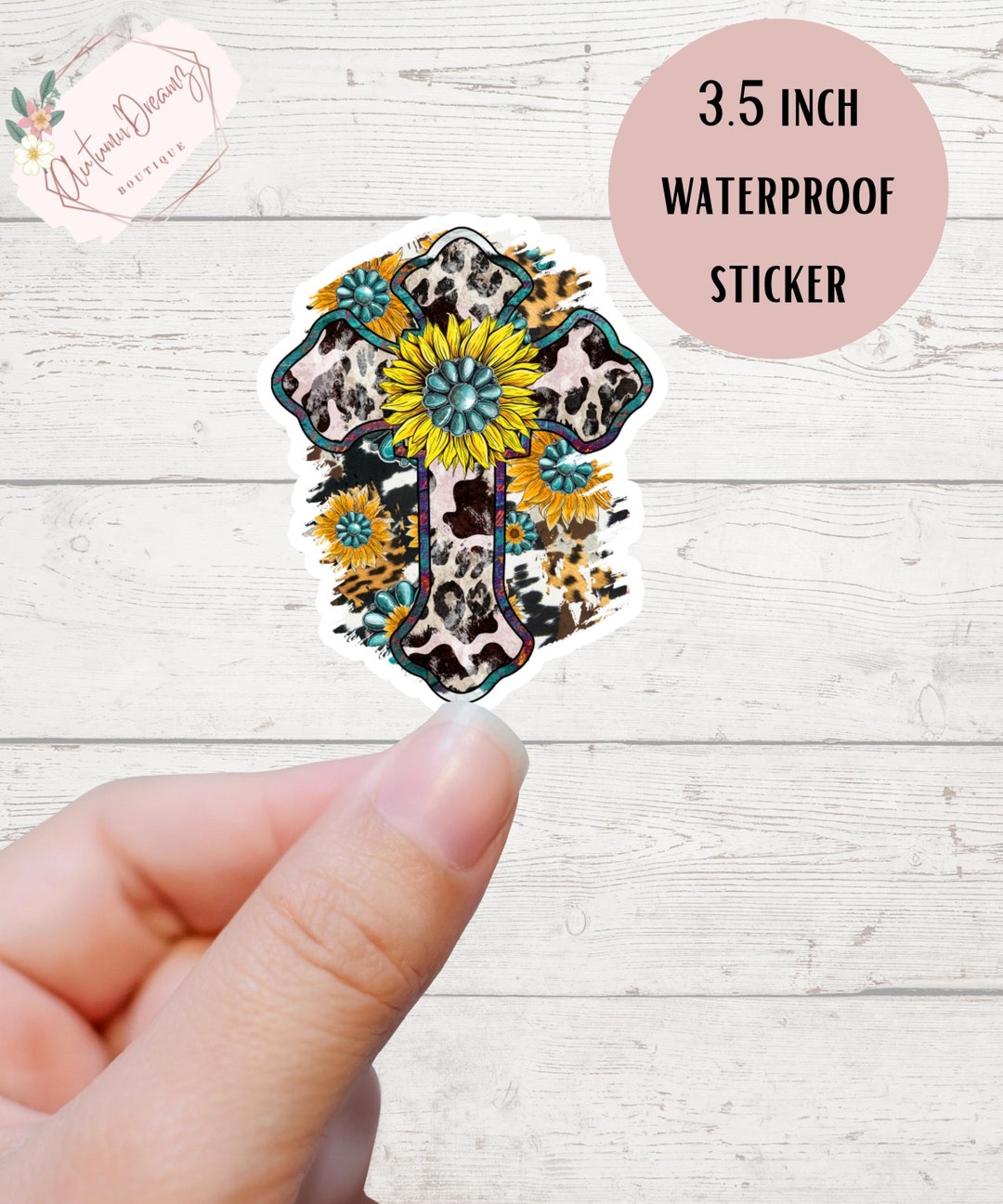 Cross Sticker Turquoise Sticker Waterproof Sticker Sunflower Cowhide ...