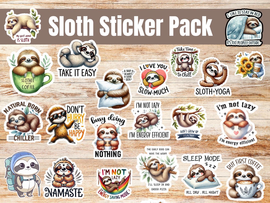 Cute Sloths Sticker Pack, Mystery Pack, Sloth, Sloths Gift Idea, Cute ...