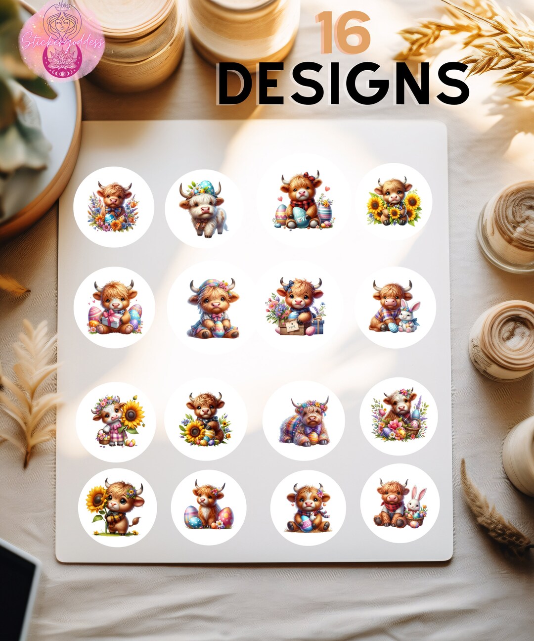 Highland Cow Spring Stickers Labels Cardmaking Circle Stickers 1.5 Inch ...