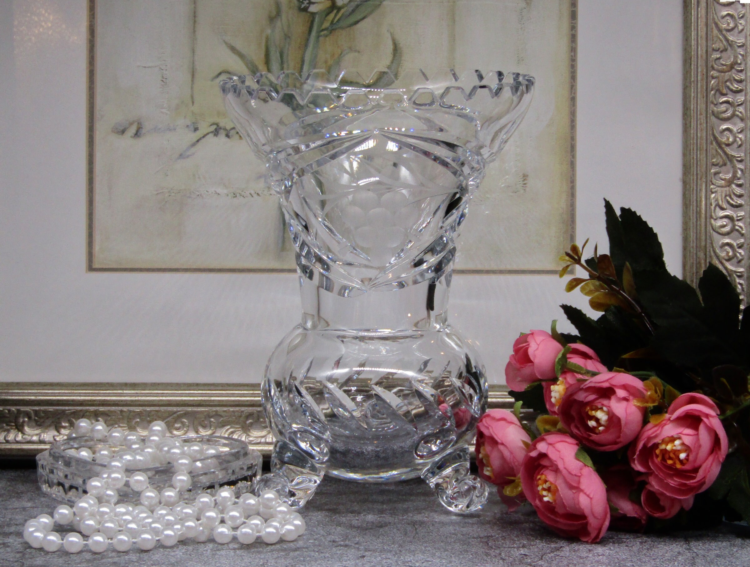 Three Footed Vase Fine Leaded Crystal Hand Blown Deep - Etsy