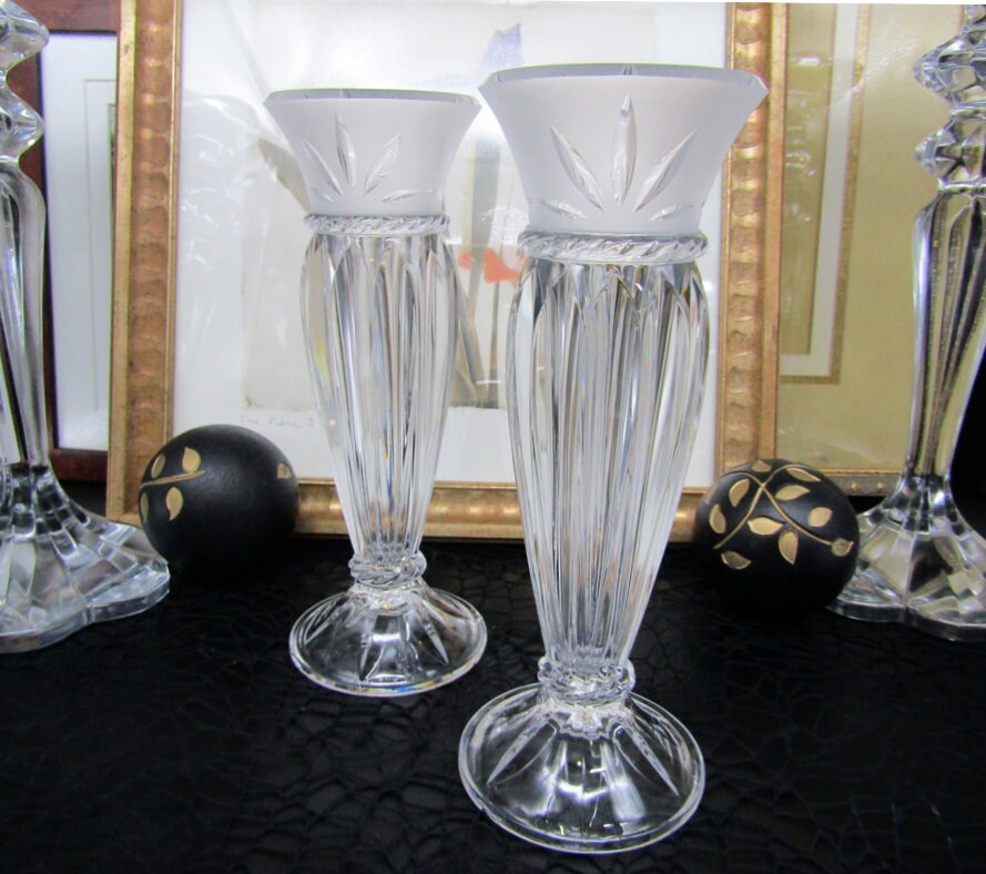Candlesticks • Oneida Collection • Set of Two • Crystal Clear Glass ...
