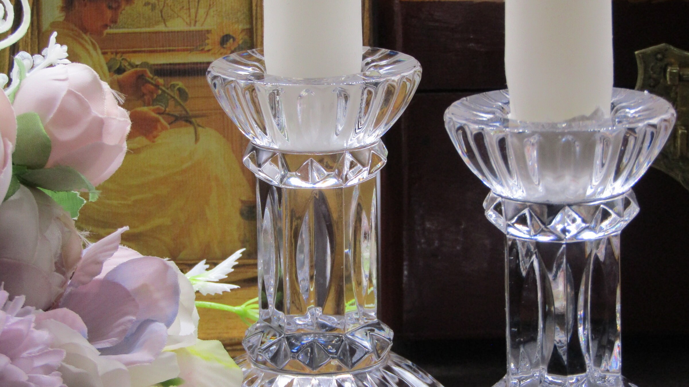 Candlesticks Set of Two Fine Leaded Crystal Pillar Candlesticks Deep ...