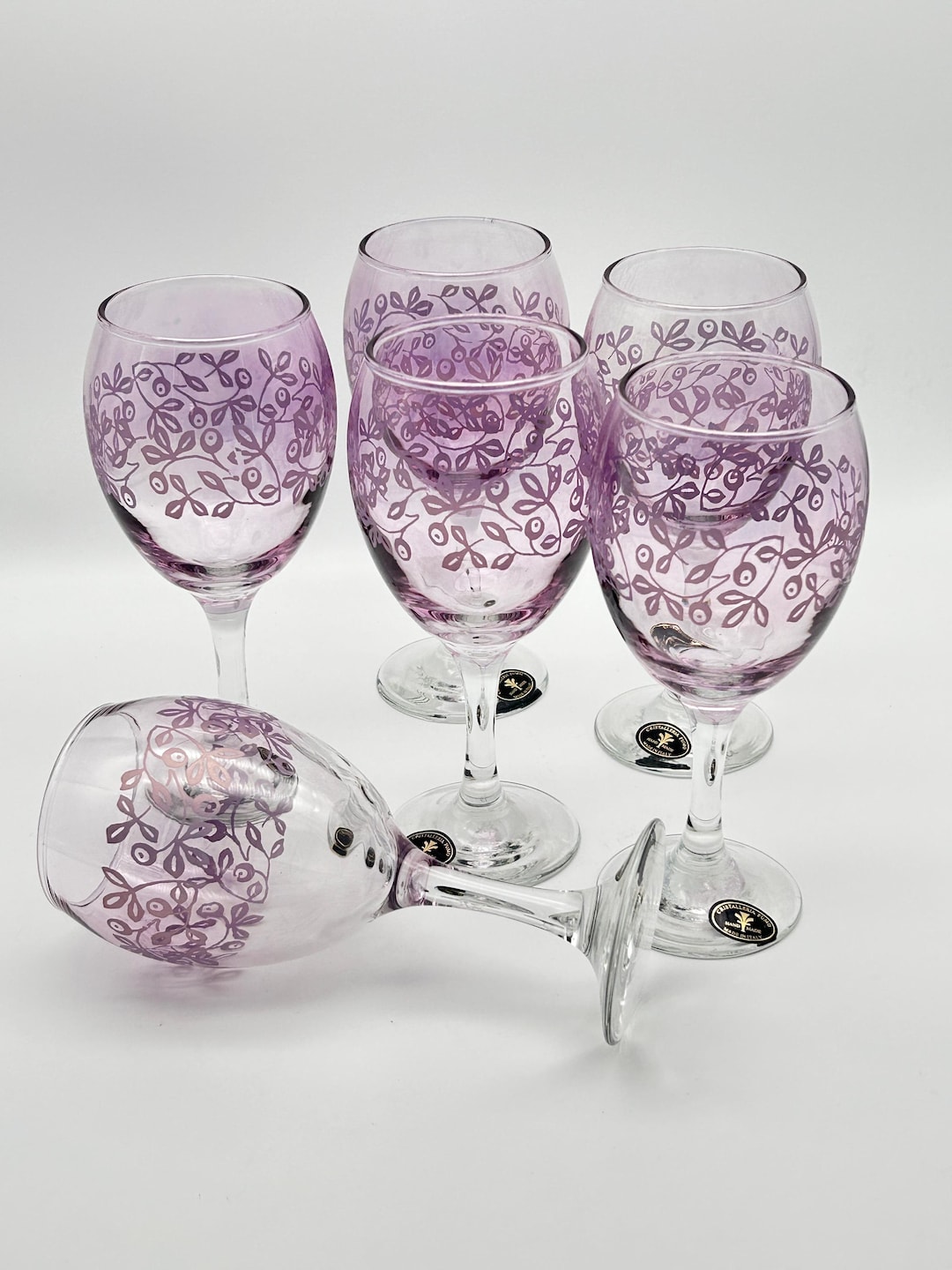 Set of 6 Cristalleria Fumo Etched Wine Glasses - Handmade in Italy - Etsy