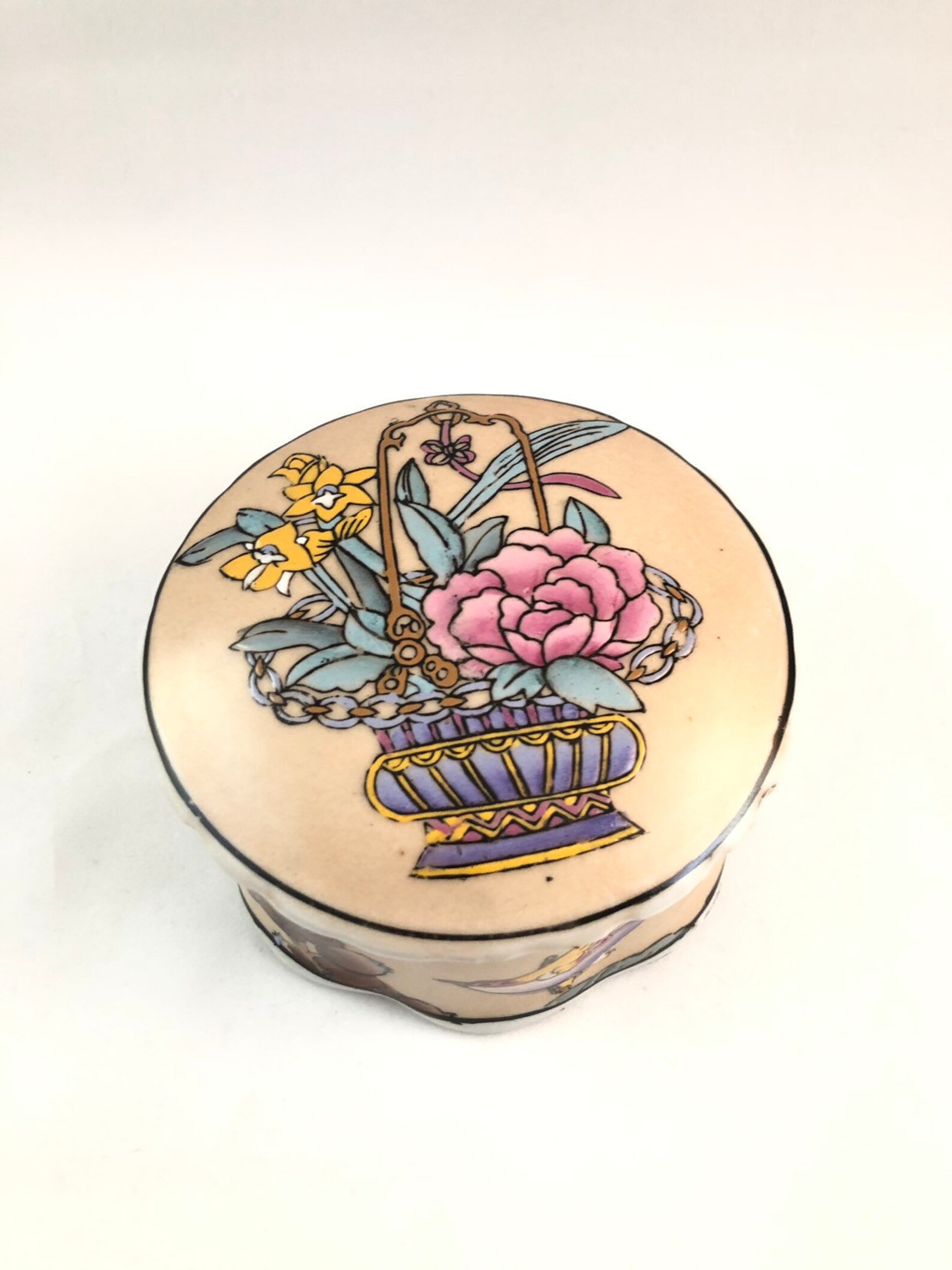 Vintage Enameled Ceramic Trinket Box - Etsy