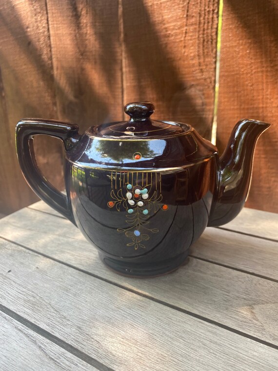 Vintage Japanese Redware Moriage Single Teapot | Etsy
